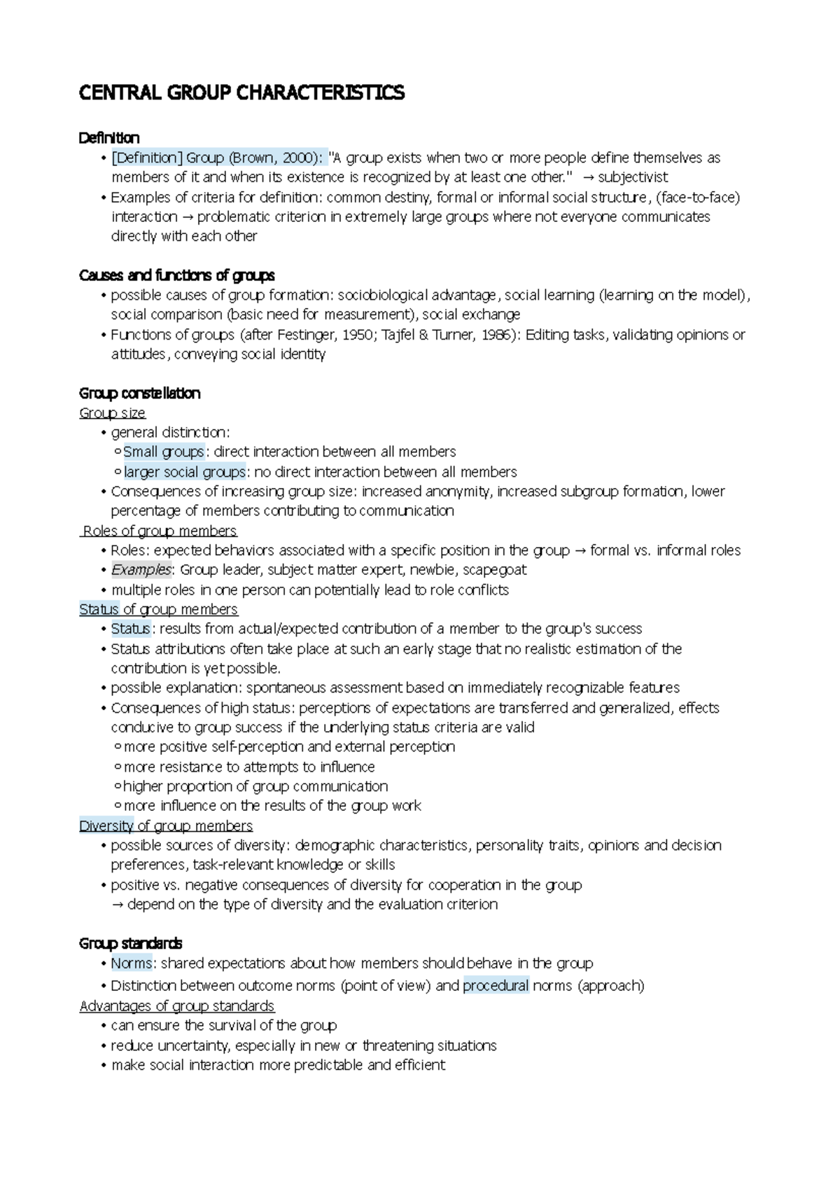 Lecture notes 3 - Central group characteristics - CENTRAL GROUP ...