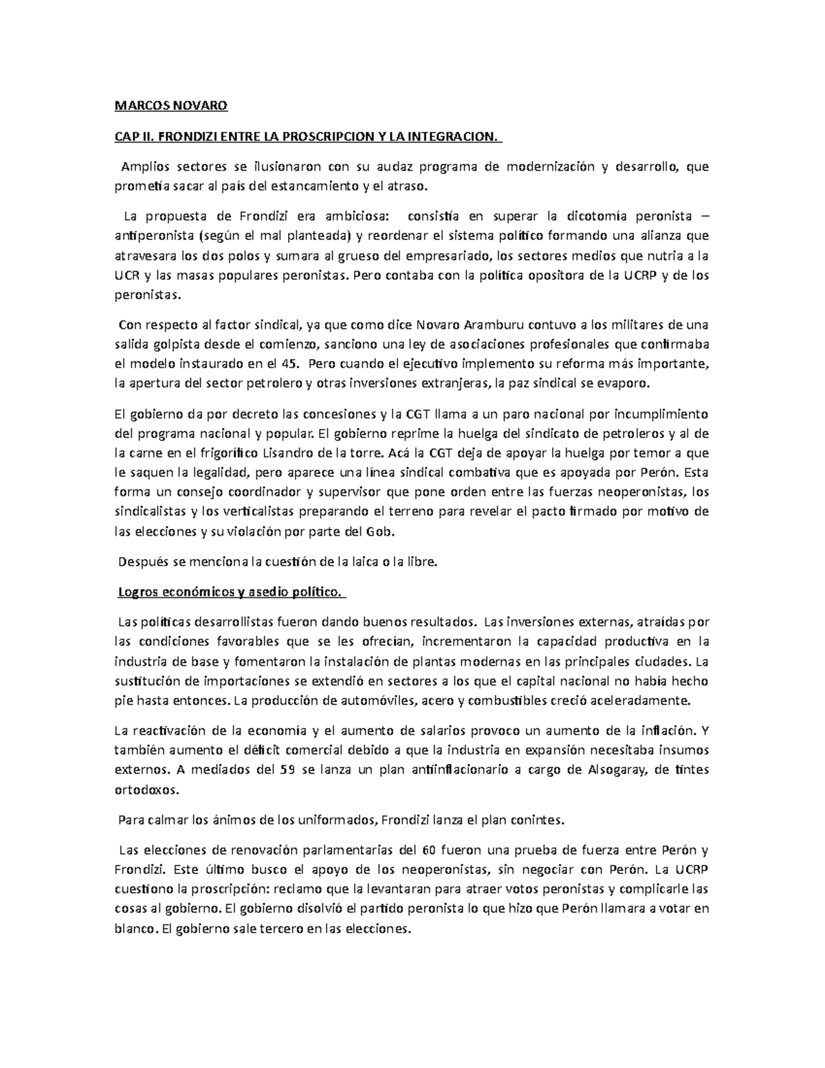 Capitulo 2 Marcos Novaro - MARCOS NOVARO CAP II. FRONDIZI ENTRE LA ...