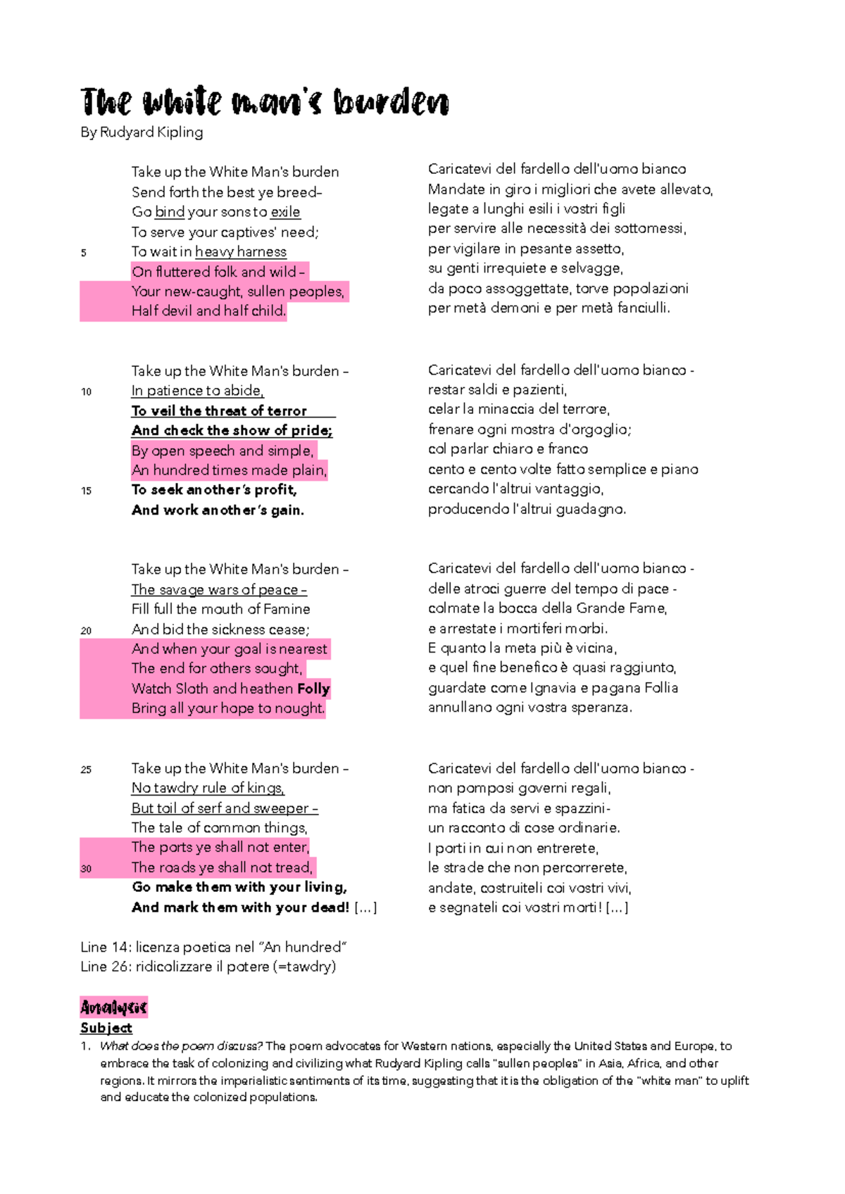 White Man’s burden By Rudyard Kipling - The white man’s burden By ...