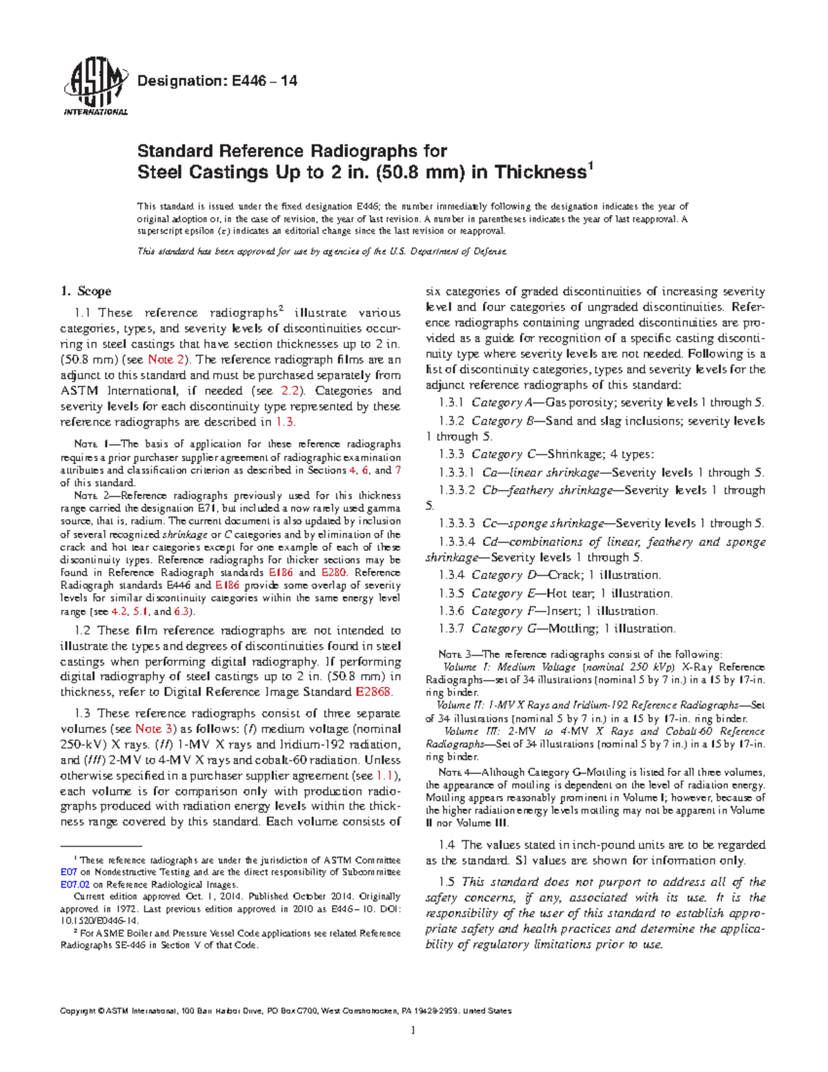 E446-14 Standard Reference Radiographs for Steel Castings Up to 2 in ...