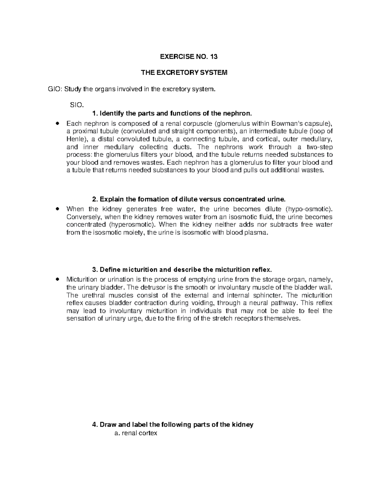 WEEK-15-LAB- Exercise Urinary-System - EXERCISE NO. 13 THE EXCRETORY ...