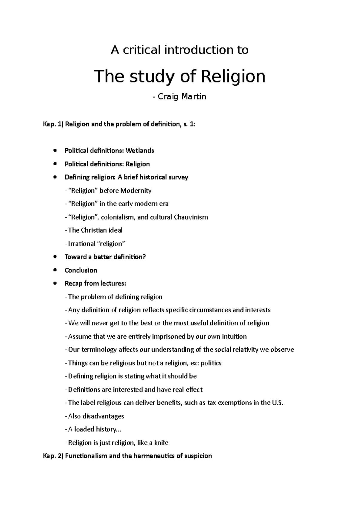 Bok: A critical introduction to - Martin - A critical introduction to The study of Religion ...