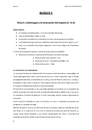 Bloque C aem - pdf - BLOQUE C Tema 6. Carlomagno y la renovación del imperio (S. IX-X) REINO ...