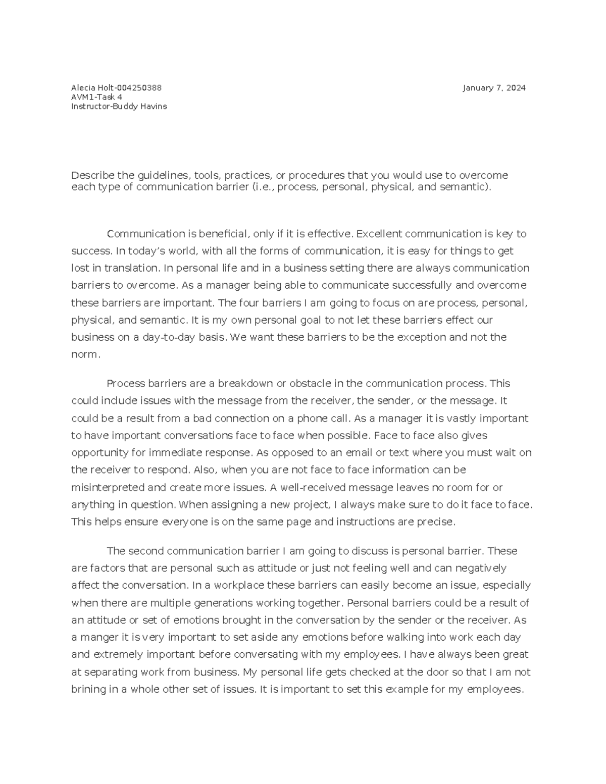 AVM1 TASK 4 - Passed-First attempt - Alecia Holt-004250388 January 7 ...