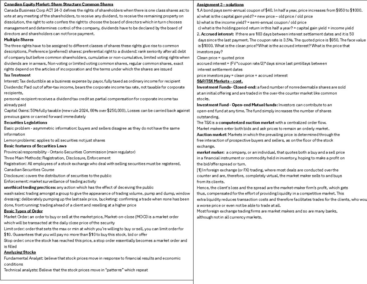 Financial institutions - cheat sheet - Canadian Equity Market: Share ...
