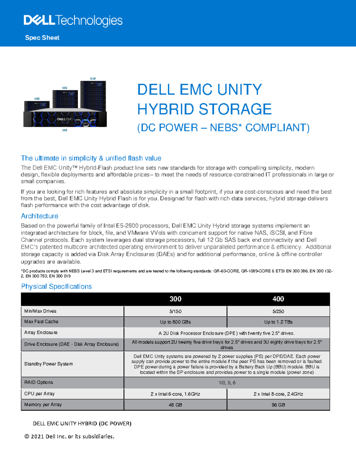 H14963 unity hybrid family dc ss - DELL EMC UNITY HYBRID (DC POWER ...