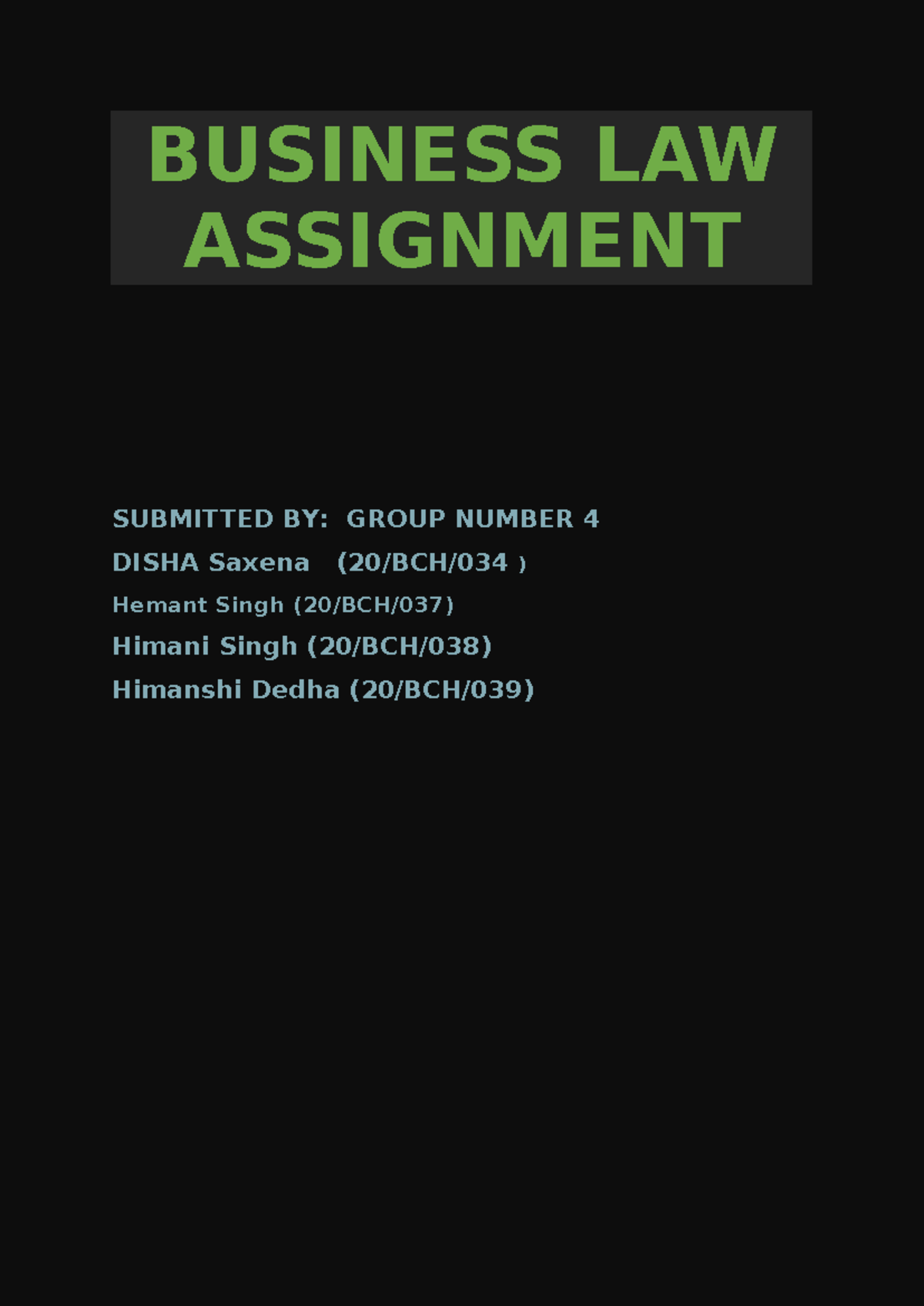 Business LAW Assignment - BUSINESS LAW ASSIGNMENT SUBMITTED BY: GROUP ...