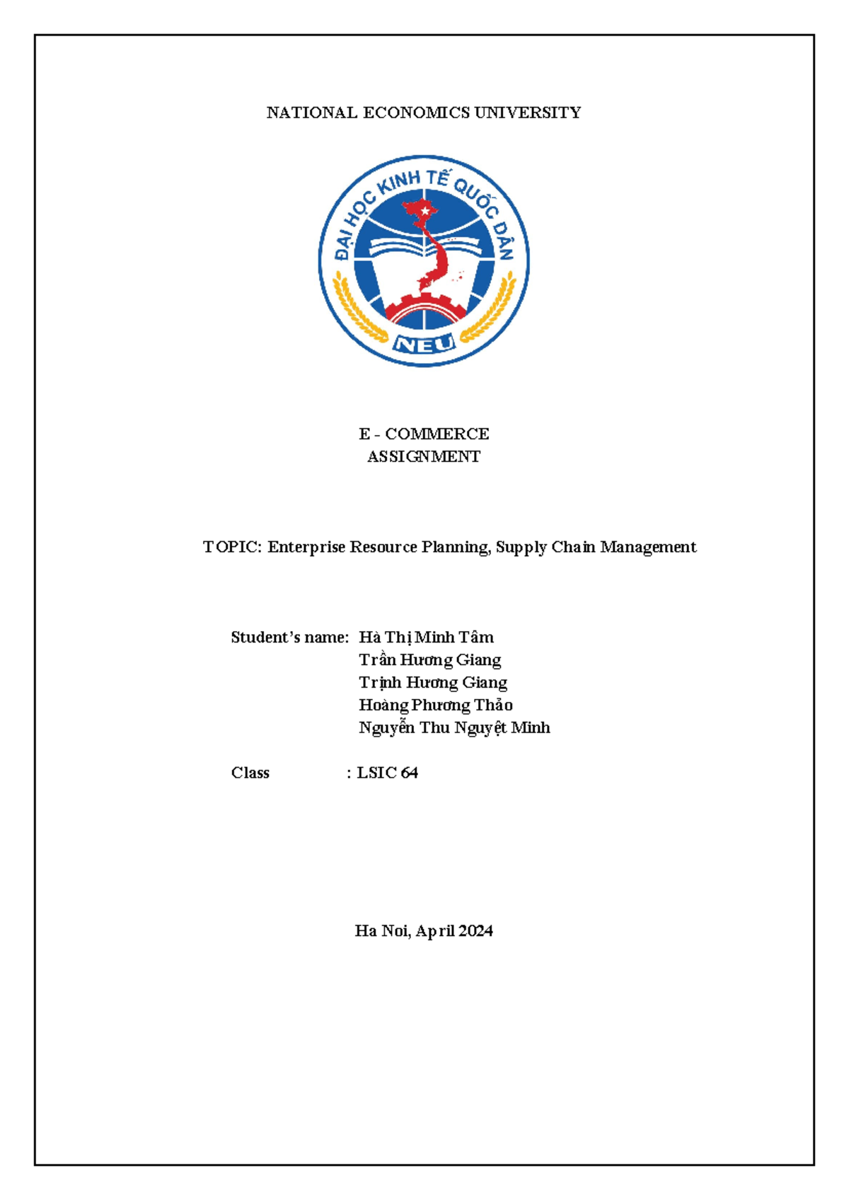 Report-e-commerce - Report - NATIONAL ECONOMICS UNIVERSITY E - COMMERCE ...