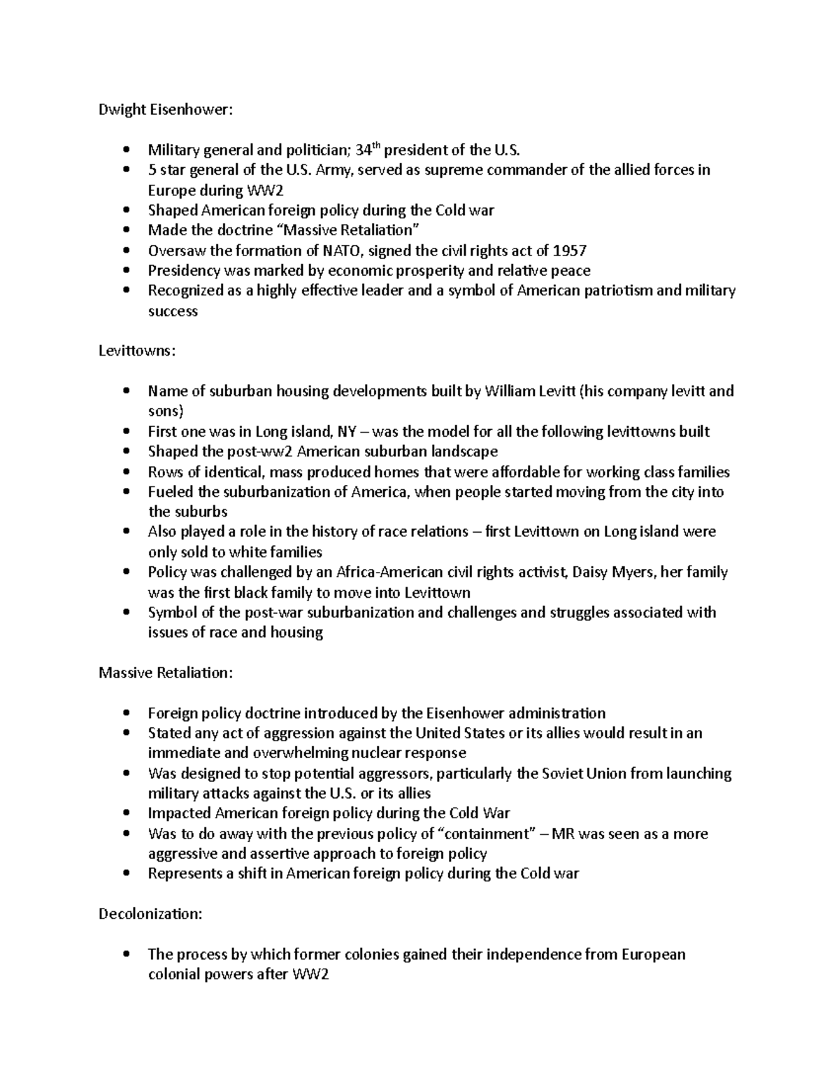 History final exam key points - Dwight Eisenhower: Military general and ...