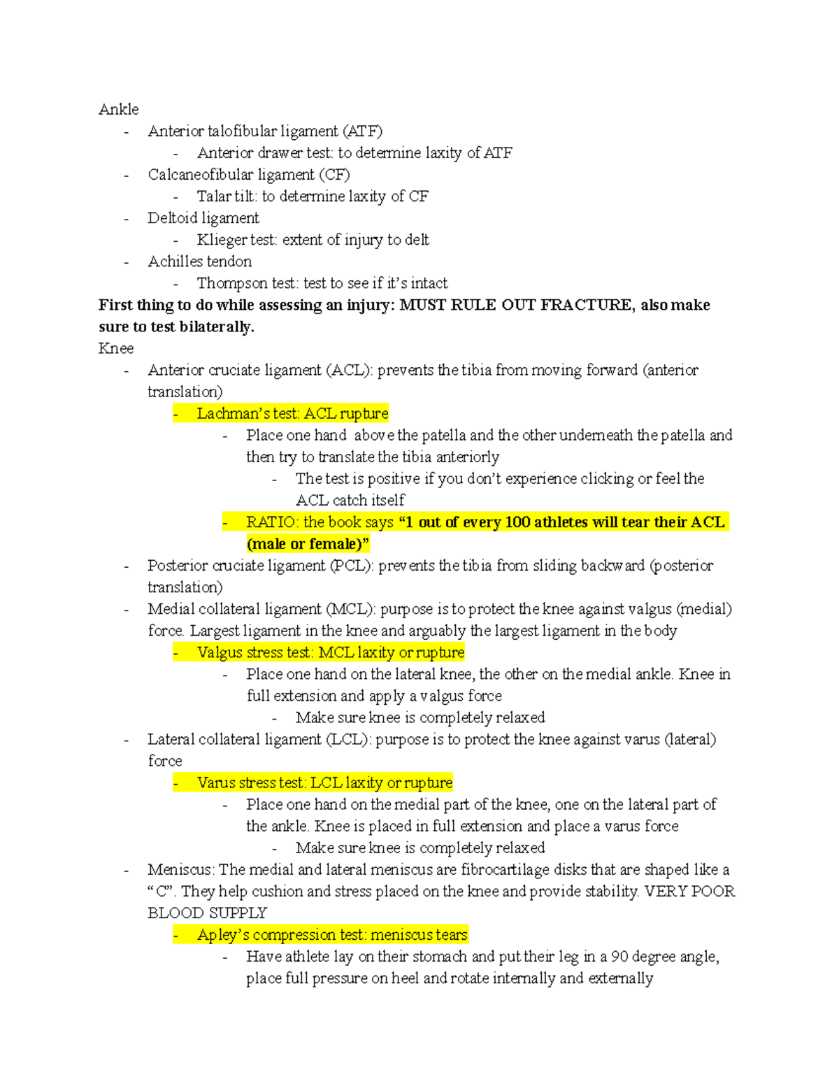 Midterm Review Ankle-Hip - Ankle - Anterior talofibular ligament (ATF ...