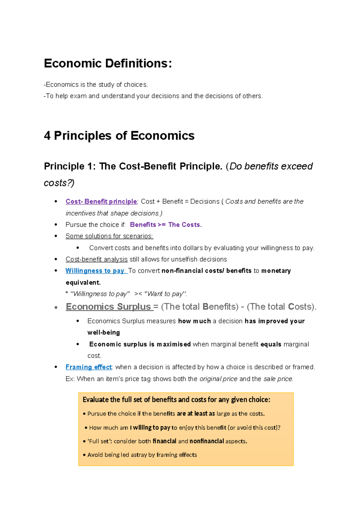 ECON lecture note W2 - 4 core principles of economics - Economic ...