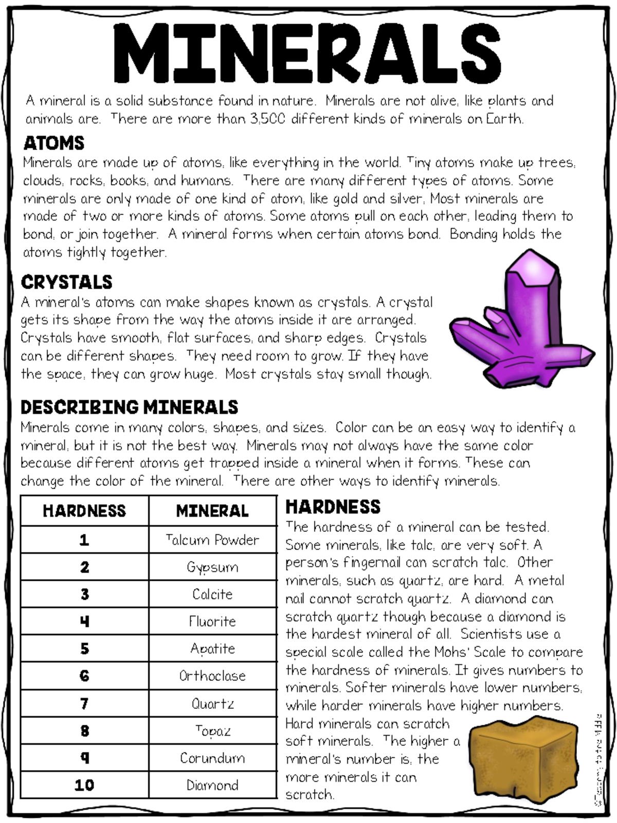 3 - Minerals Informational Text Reading Comprehension Worksheet Earth ...