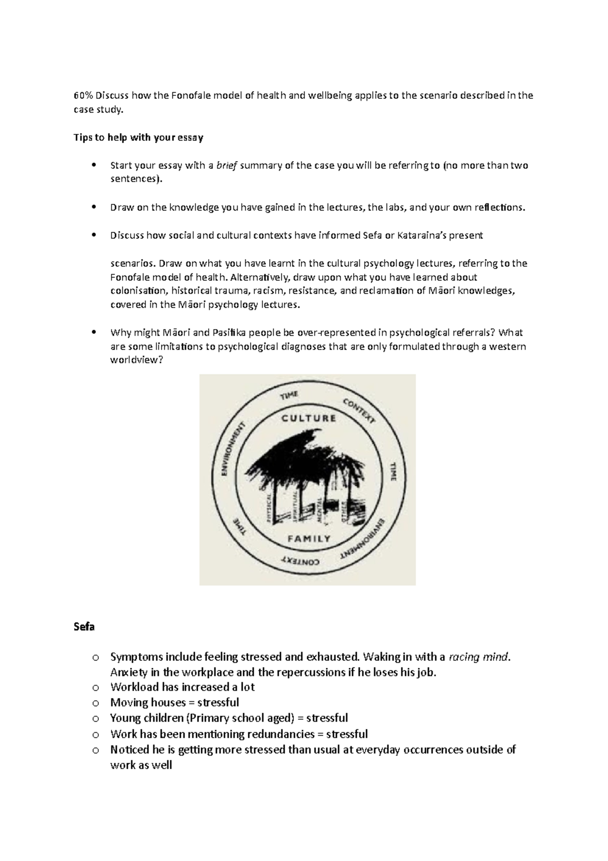 Psychology Assignment - 60% Discuss how the Fonofale model of health ...
