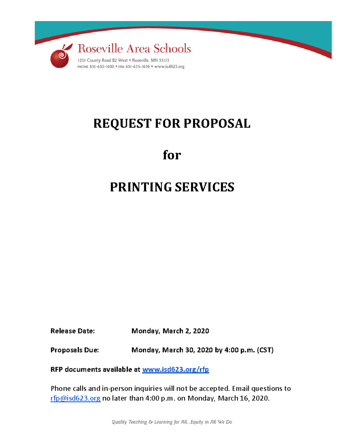 Printing center - fdf - REQUEST FOR PROPOSAL for PRINTING SERVICES ...