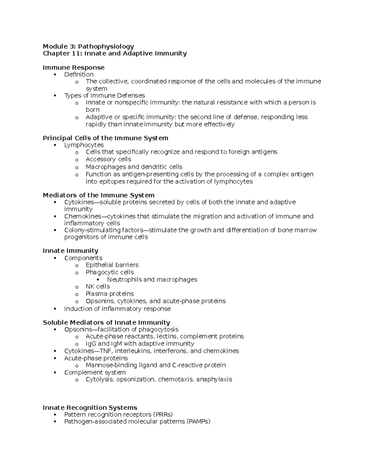 Ch11Notes - Dr.Doak Nursing Patho - Module 3: Pathophysiology Chapter ...