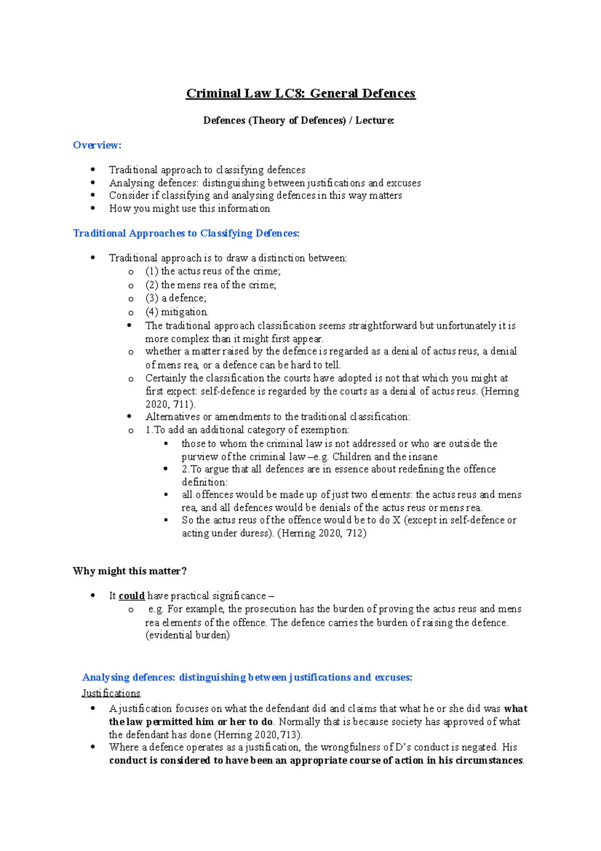 Criminal Law Lecture : Notes 8 - Criminal Law LC8: General Defences ...