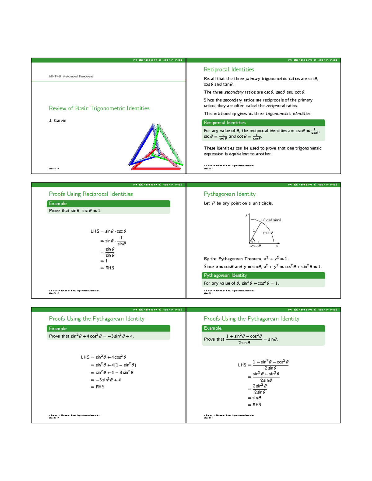 Basic identities handout - t r i g o n o m e t r i c i d e n t i t i e ...