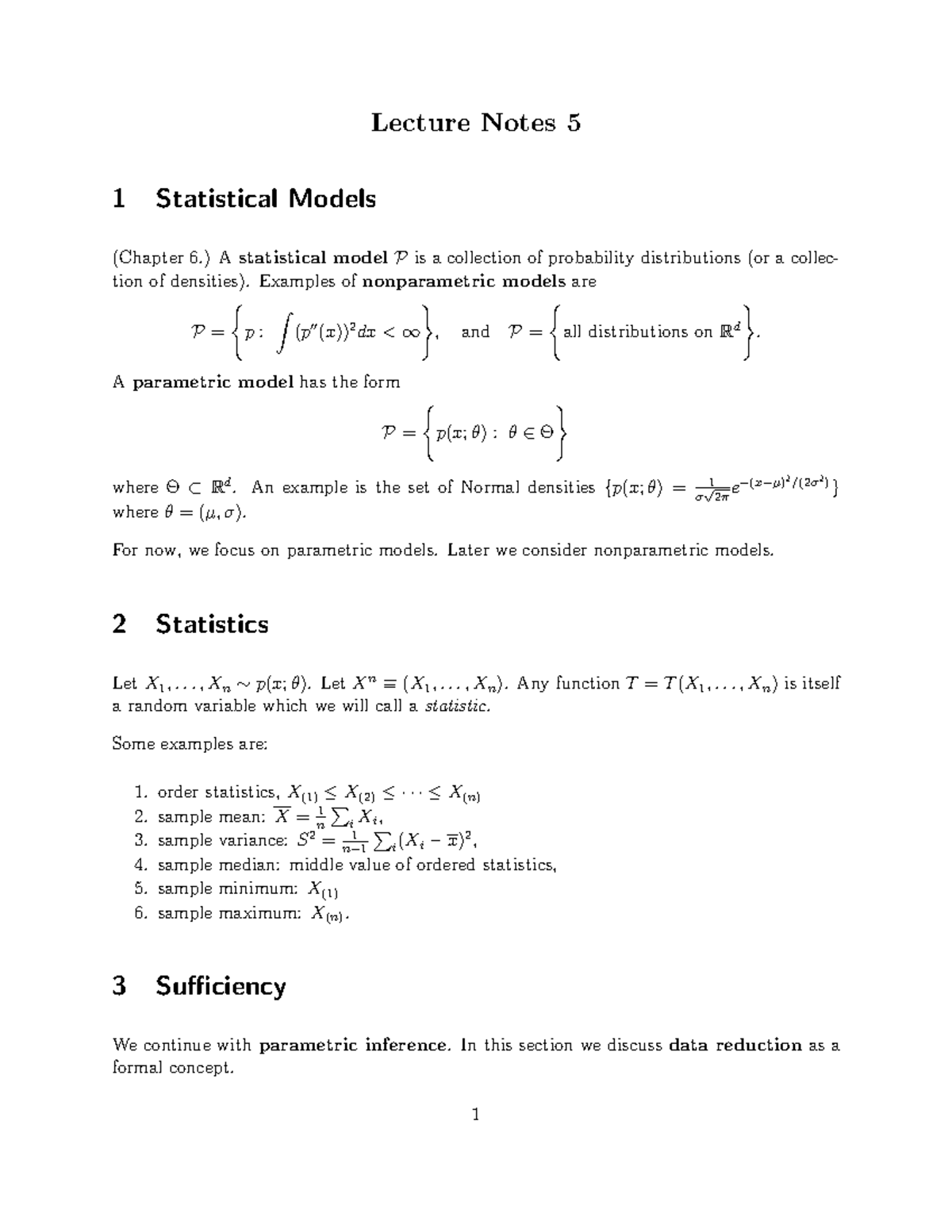 Lecture 5 - Lecture Notes 5 1 Statistical Models (Chapter 6 ...