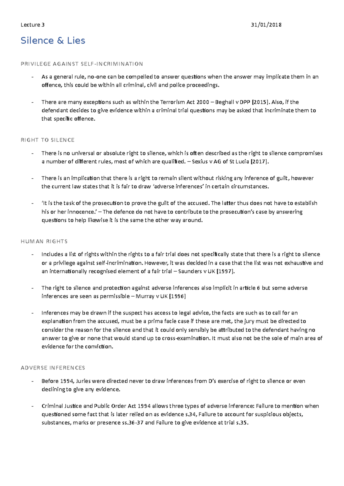 3. Silence & Lies - Lecture 3 - Lecture 3 31/01/ Silence & Lies ...