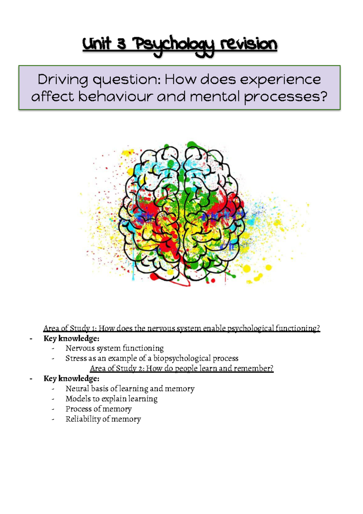 Unit 3 Psychology Review at Scott Lanier blog