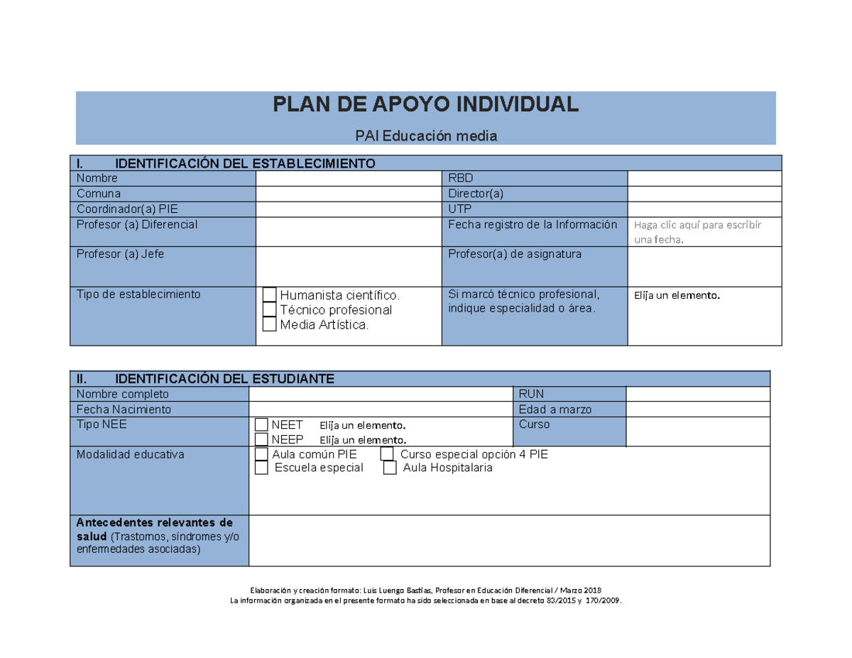 PAI Educacion media - PLAN DE APOYO INDIVIDUAL PAI Educación media I ...