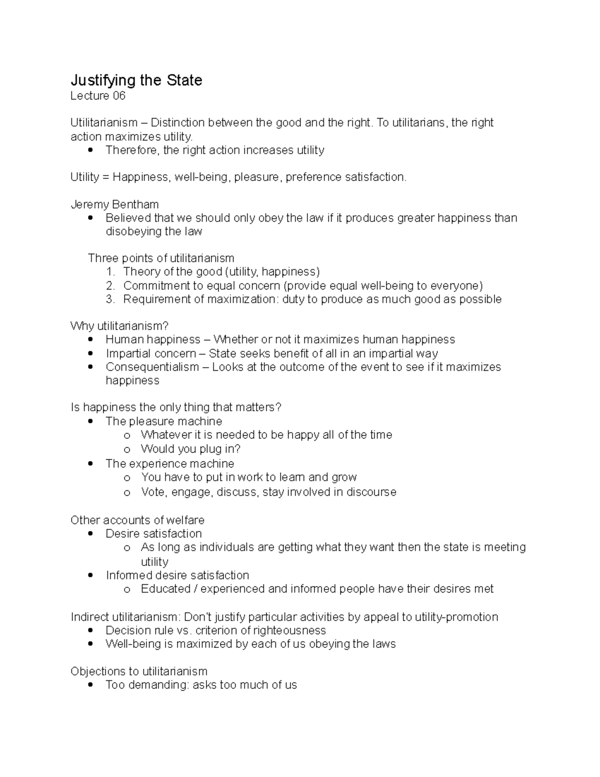 Lecture 06 (Justifying the State) - Justifying the State Lecture 06 ...