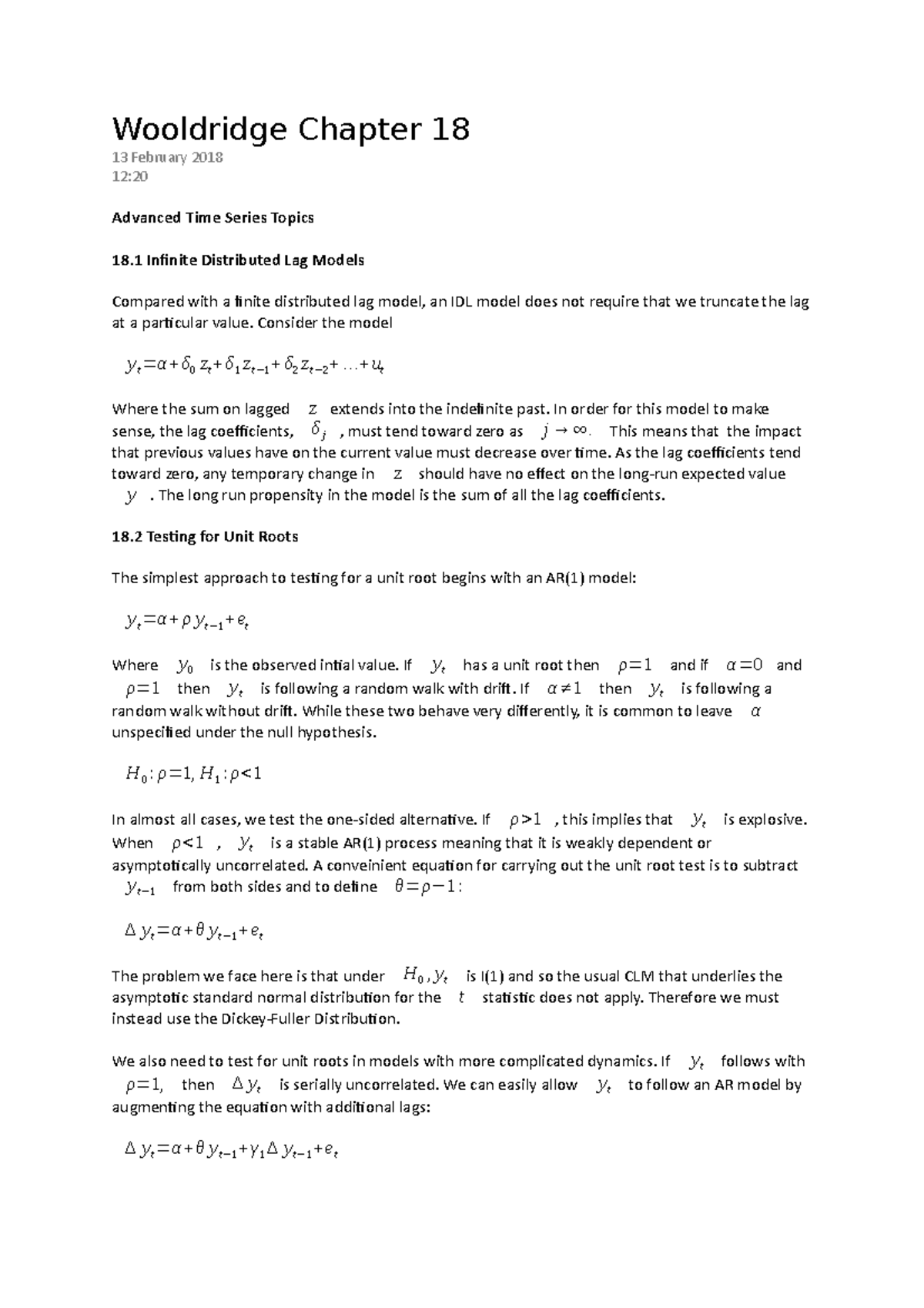 Wooldridge Chapter 18 - Introductory Econometrics - 4th Edition - Wooldridge Chapter 18 13 ...