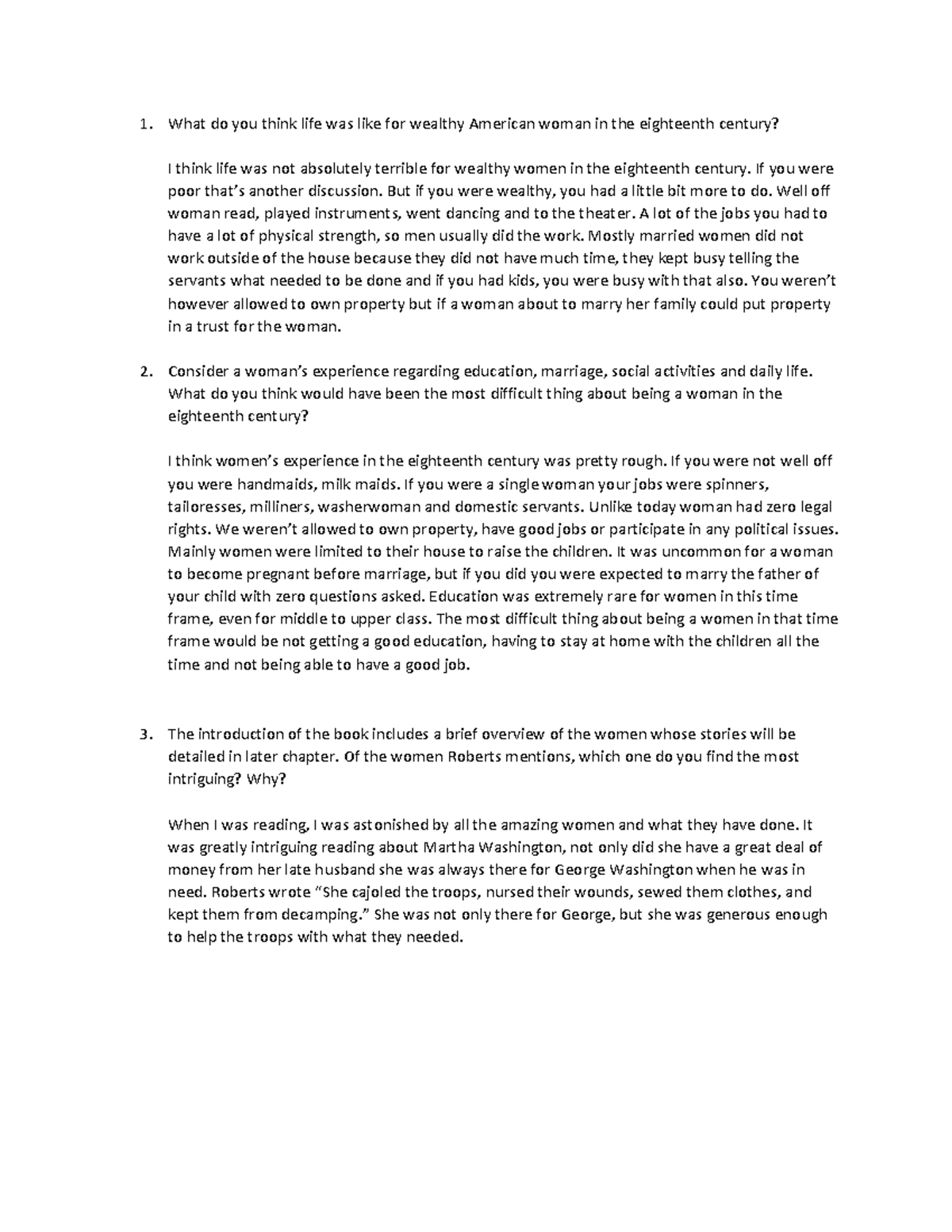 Founding mothers chapter 1 - What do you think life was like for ...