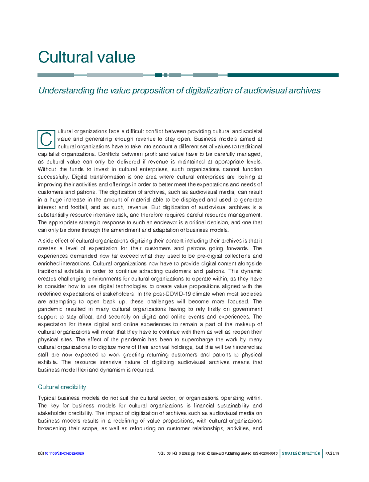 2 - information knowledge - Cultural value Understanding the value ...
