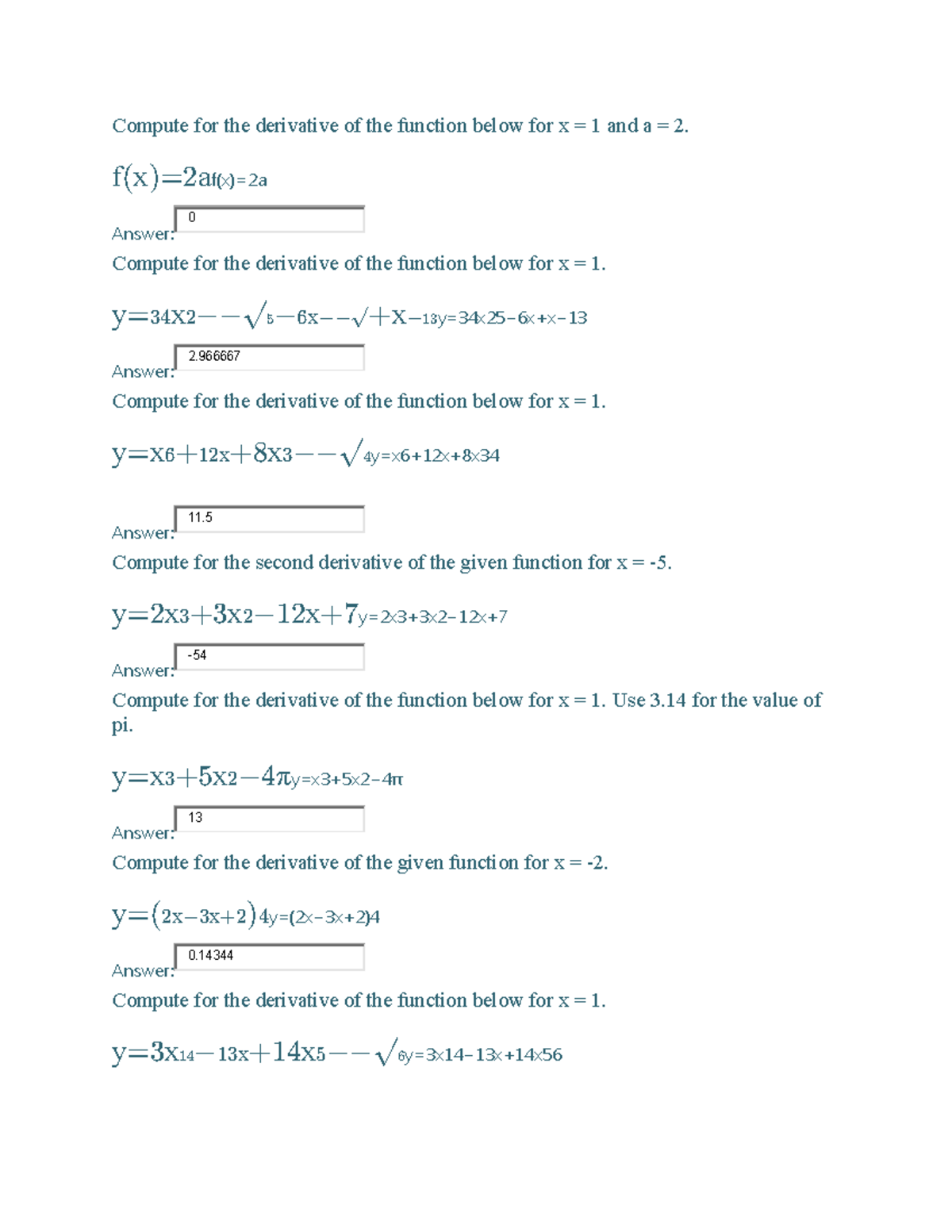 physical educ online learning - Compute for the derivative of the ...