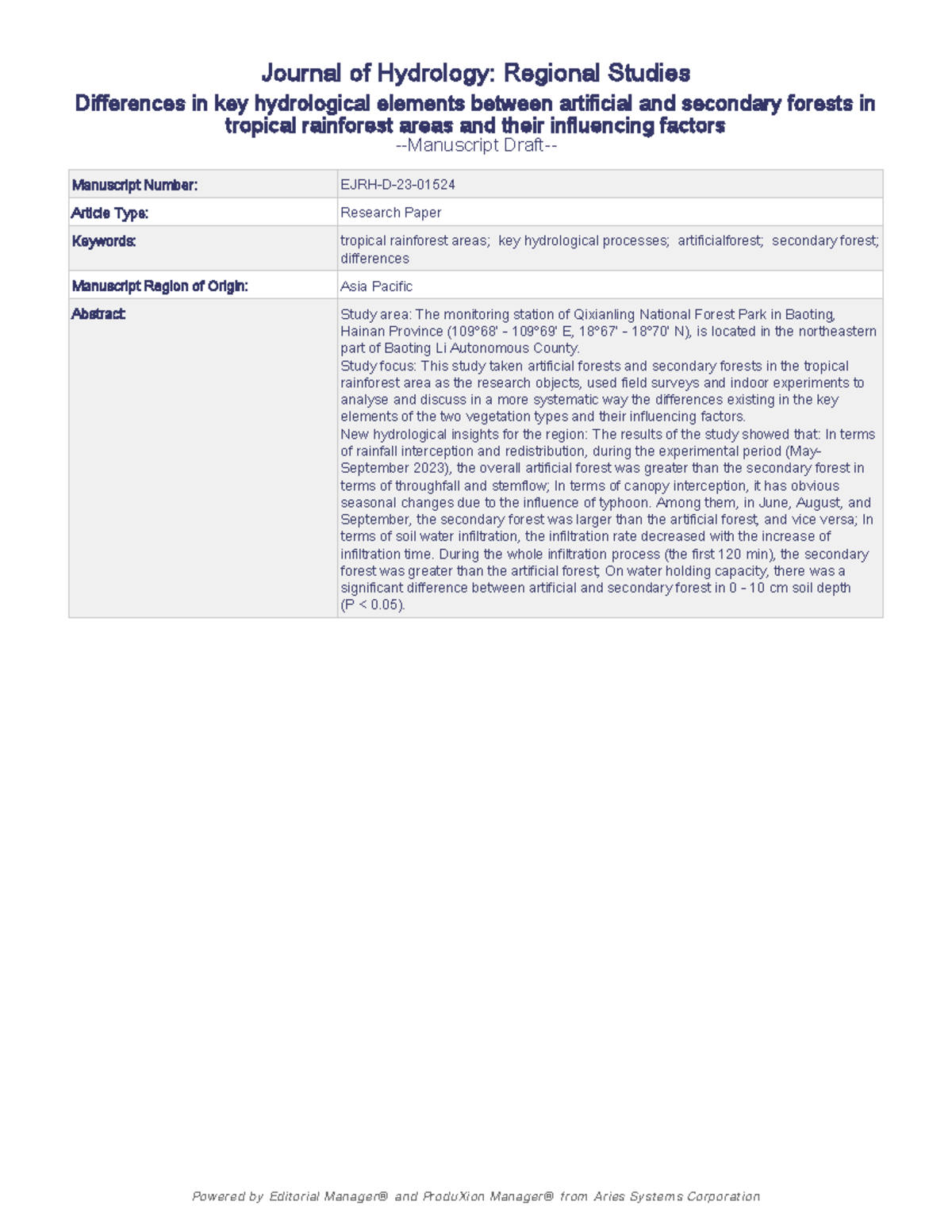 EJRH-D-23-01524 reviewer - Journal of Hydrology: Regional Studies ...