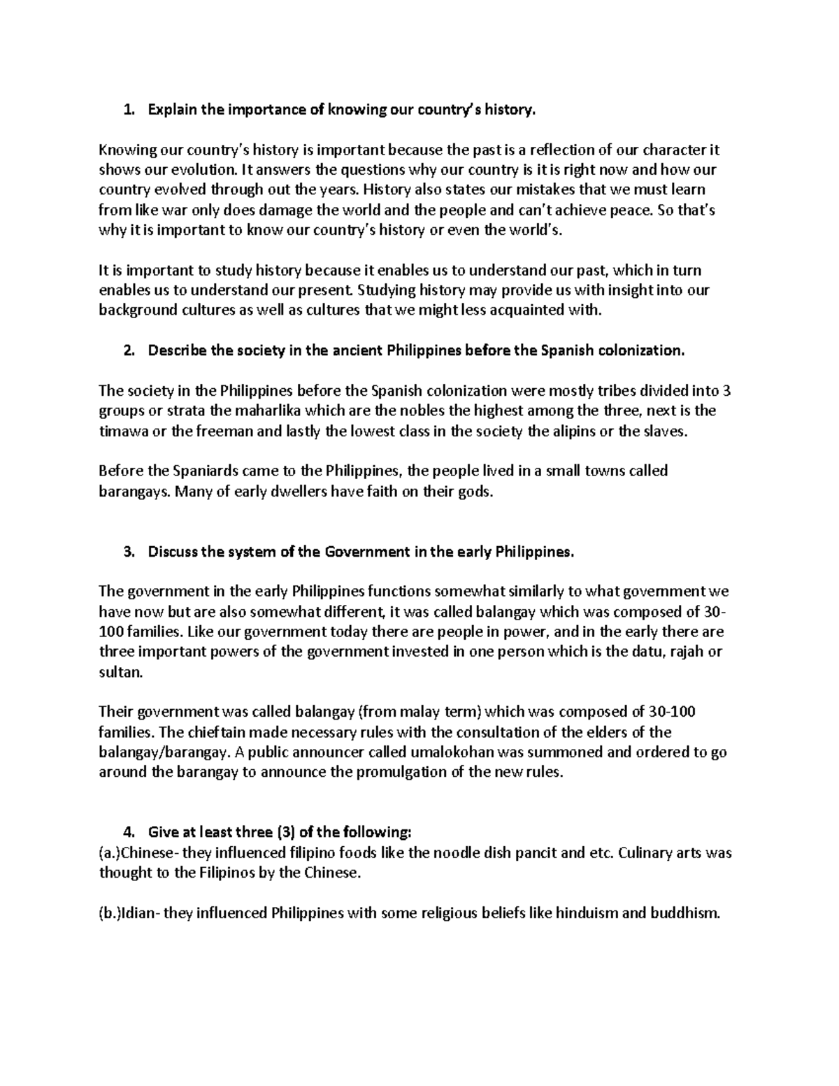 PRE- Colonial Philippines - 1. Explain the importance of knowing our ...