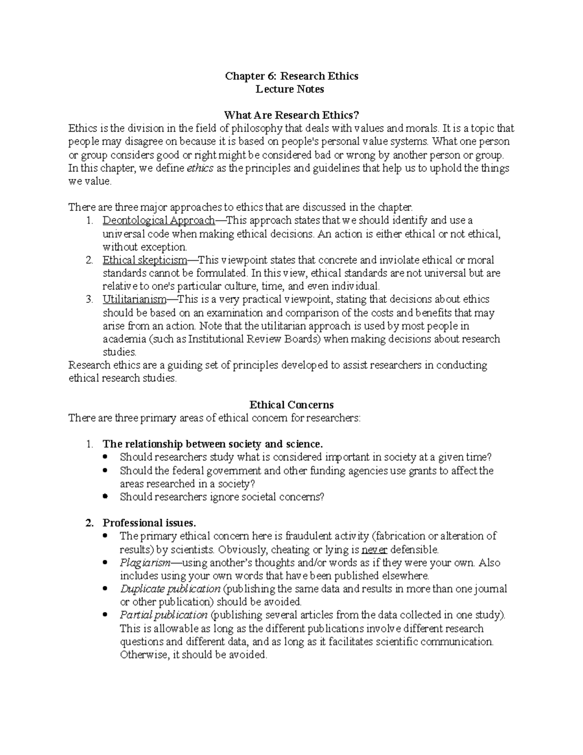 Chapter 6 - Chapter 6: Research Ethics Lecture Notes What Are Research ...