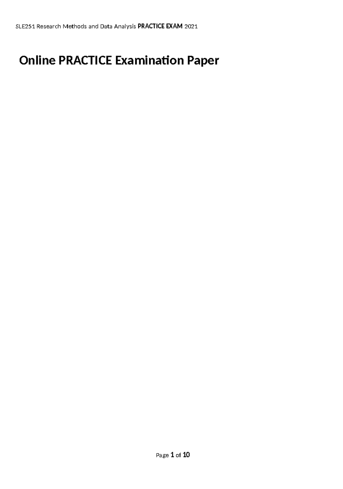 SLE251 Practice exam 2021 WITH Answers - Online PRACTICE Examination ...