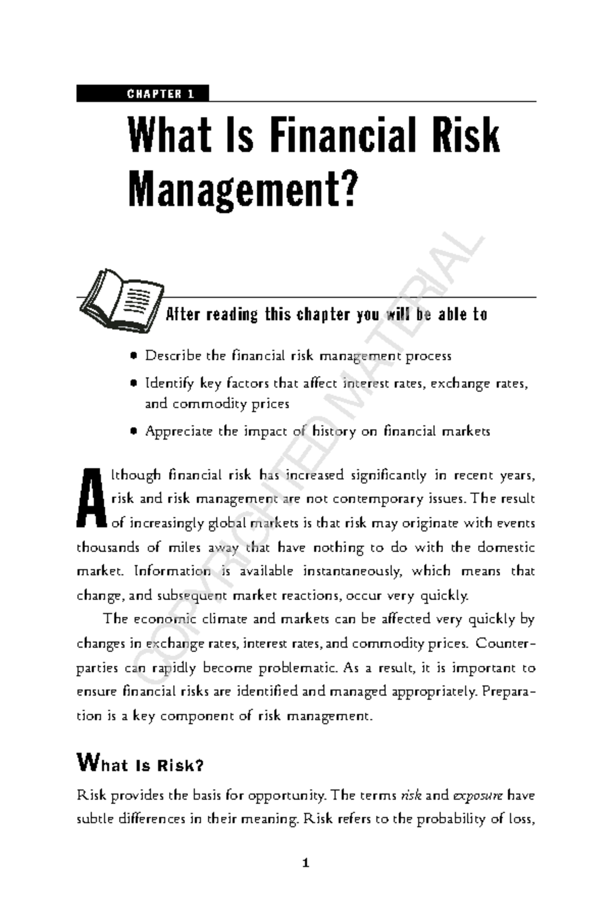 Risk Management - risk - After reading this chapter you will be able to ...