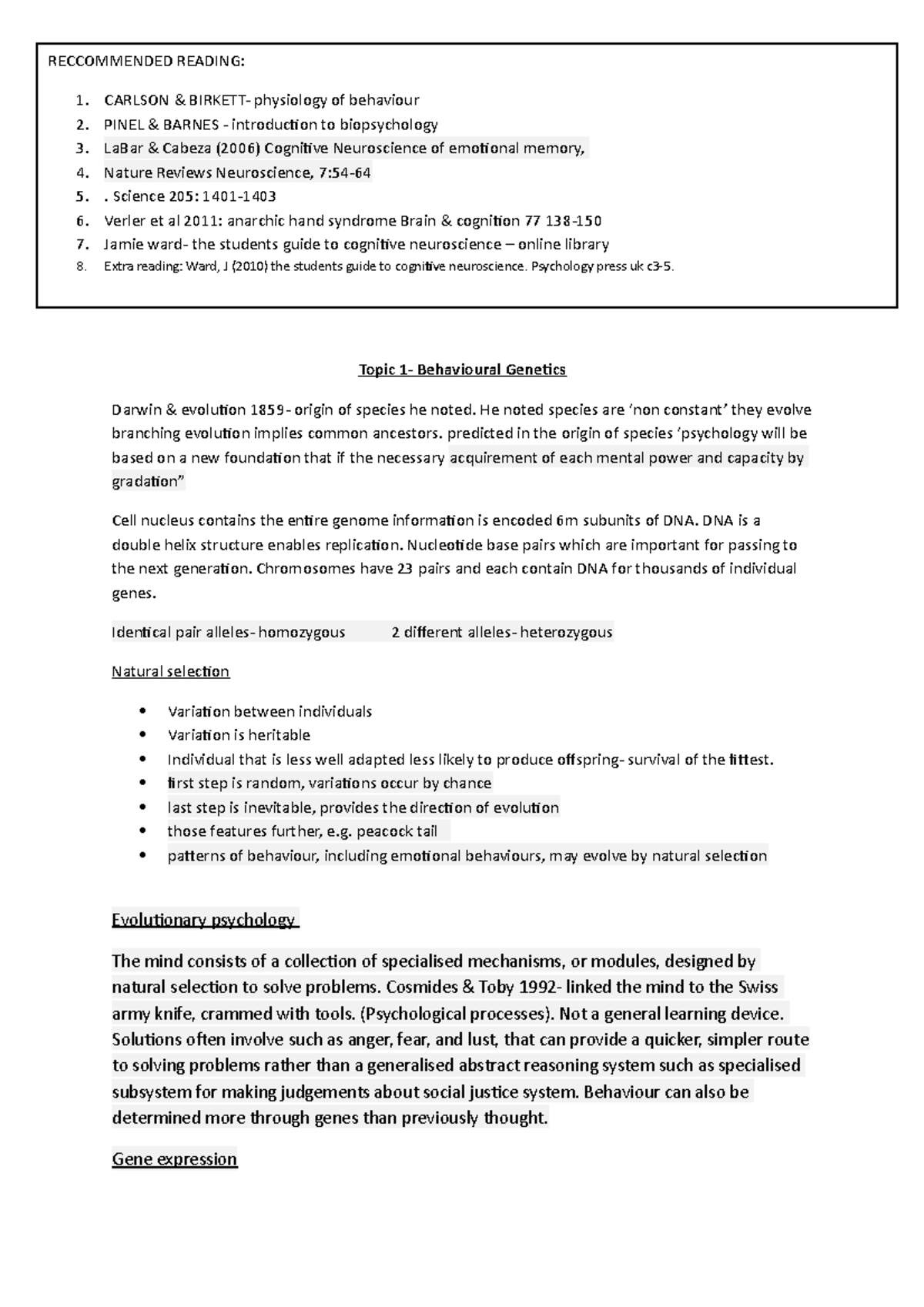 Foundations in biological psychology- revision worksheet - Foundations ...