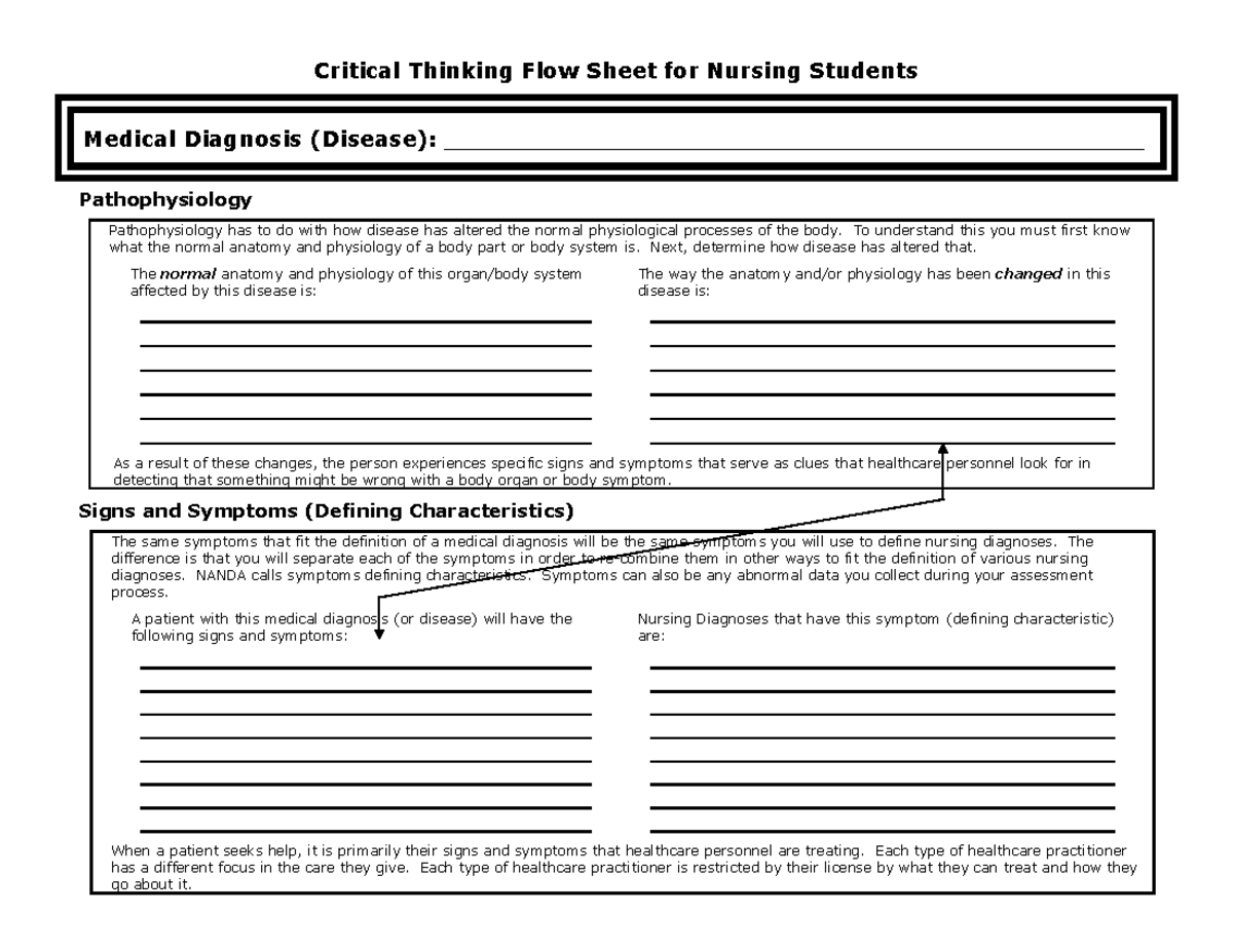 Critical Thinking Flow Sheet for Nursing Students - To understand this ...
