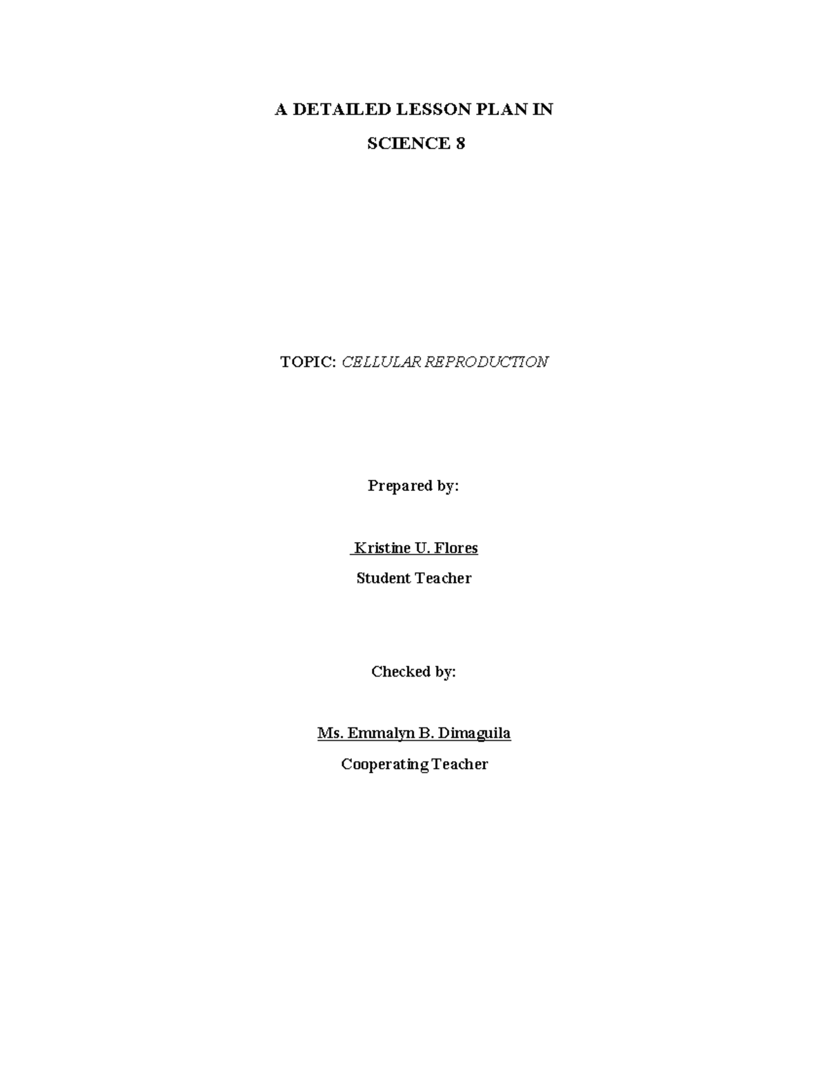 Meiosis Lesson Plan - A DETAILED LESSON PLAN IN SCIENCE 8 TOPIC ...