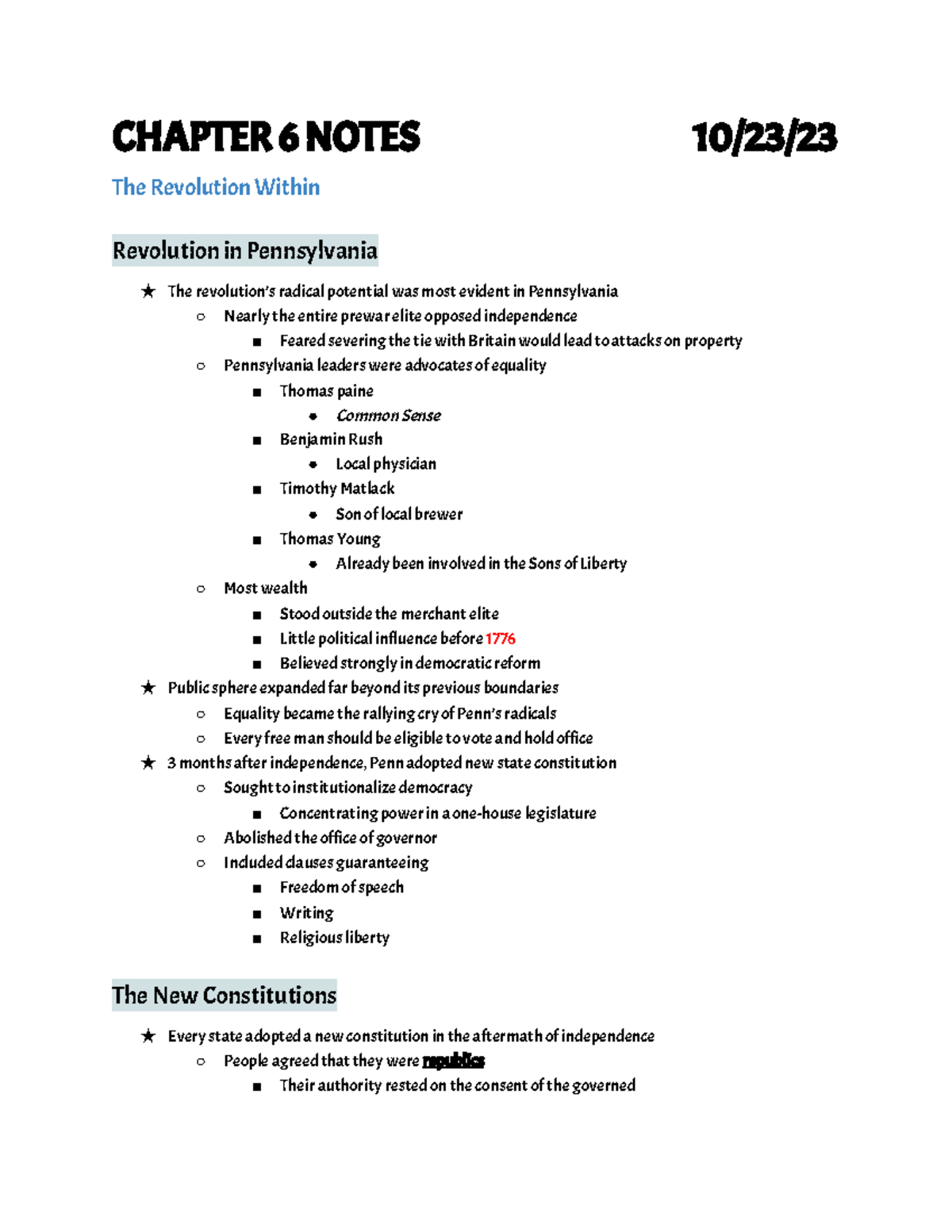Apush - Chap 6 7 Notes 10 23 ~ 10 26 - CHAPTER 6 NOTES 10/23/ The ...