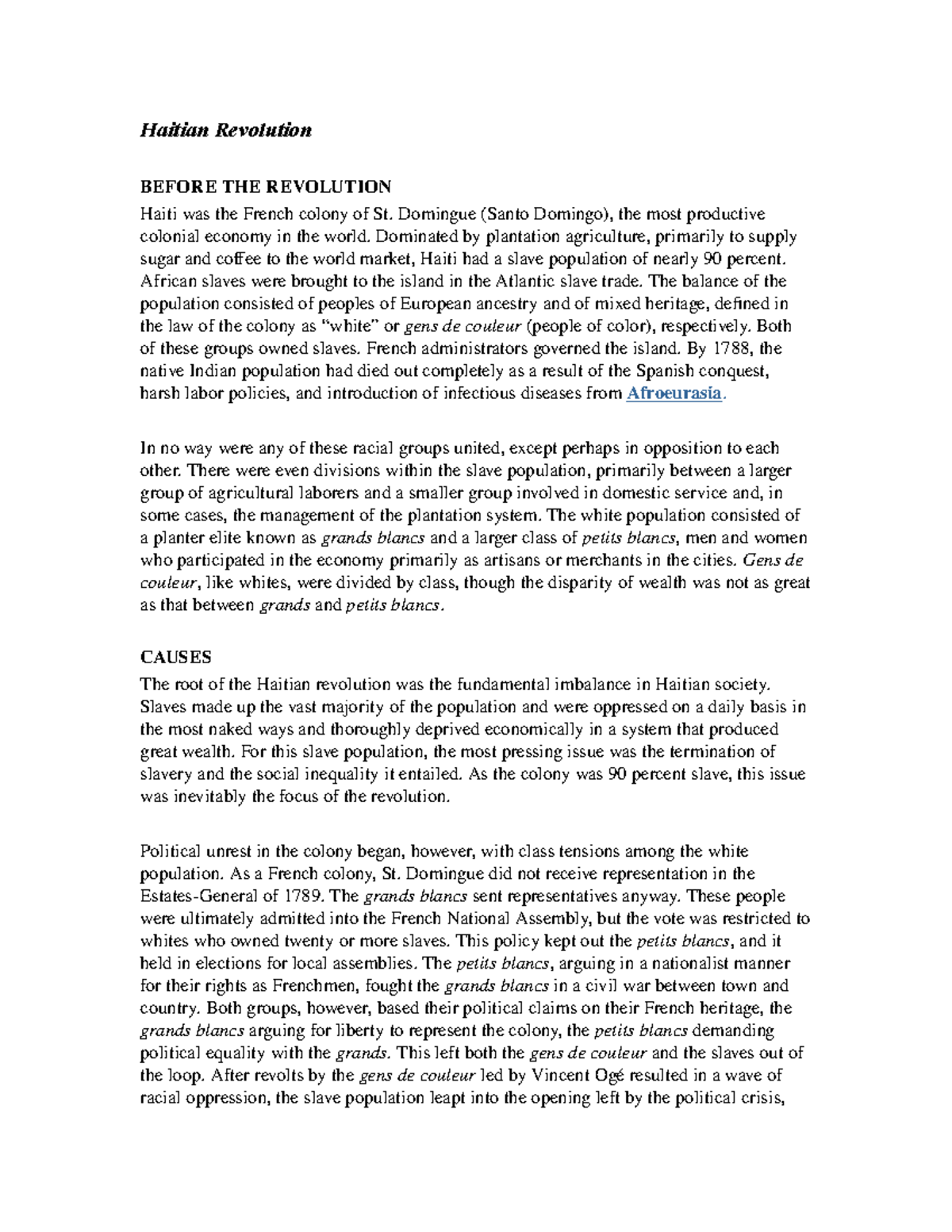 Haitian Revolution - Lecture notes 2 - Haitian Revolution BEFORE THE ...