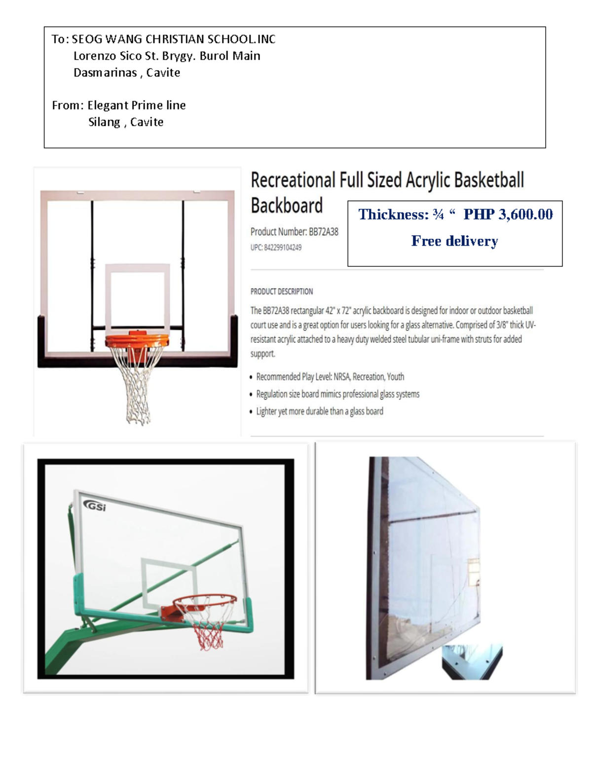 Acrylic glass quotation - corporate law - To: SEOG WANG CHRISTIAN ...