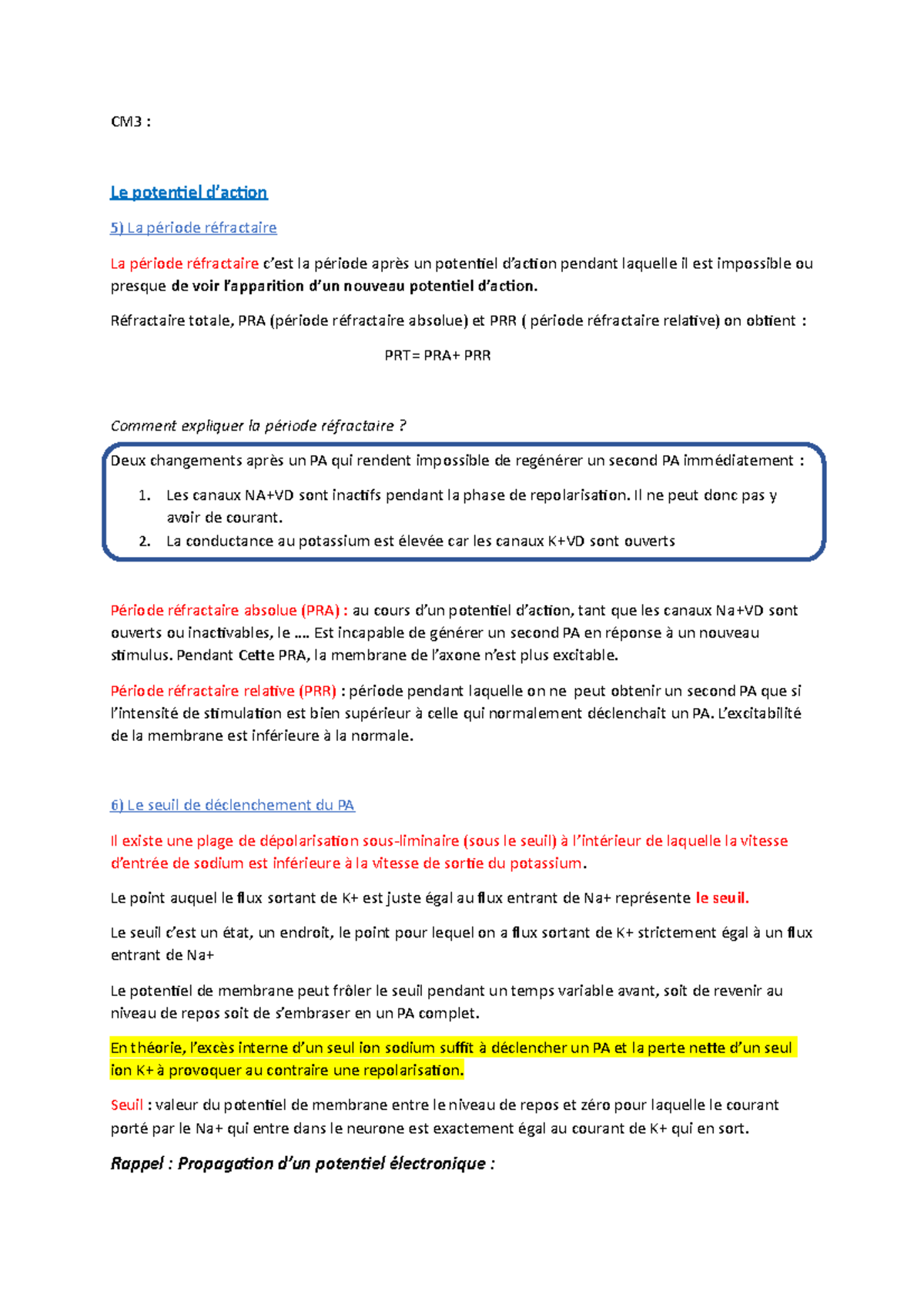CM3 - Réfractaire totale, PRA (période réfractaire absolue) et PRR ...