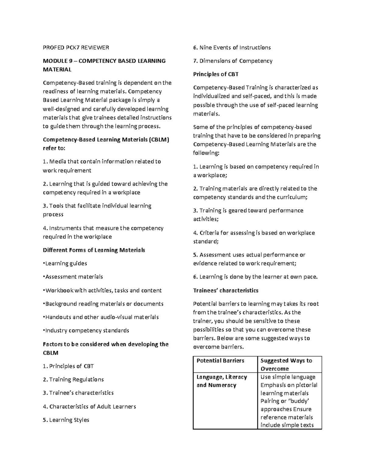 Profed PCK7 Reviewer - PROFED PCK7 REVIEWER MODULE 9 – COMPETENCY BASED ...