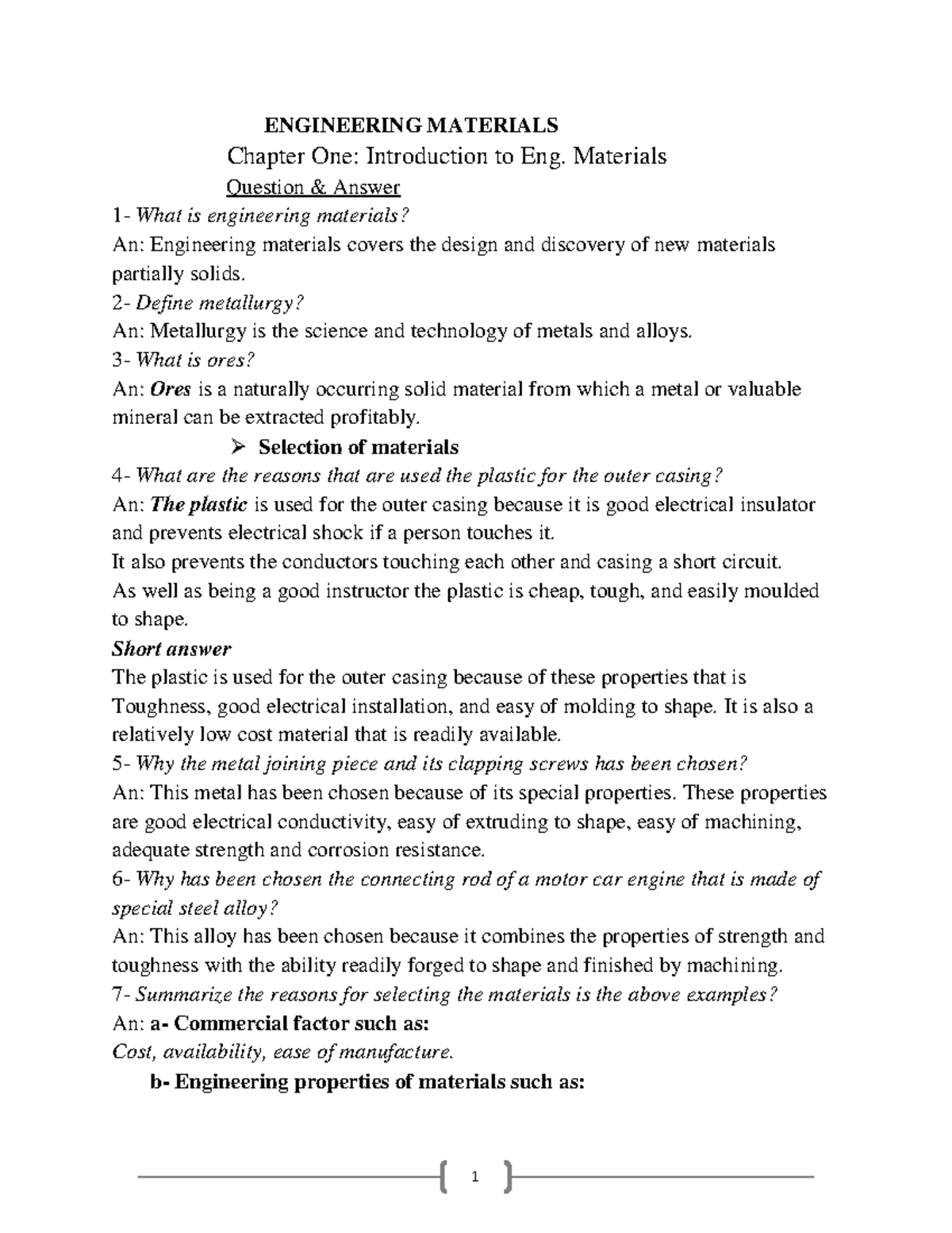 Chapter one engineering materals - 1 ENGINEERING MATERIALS Chapter One ...