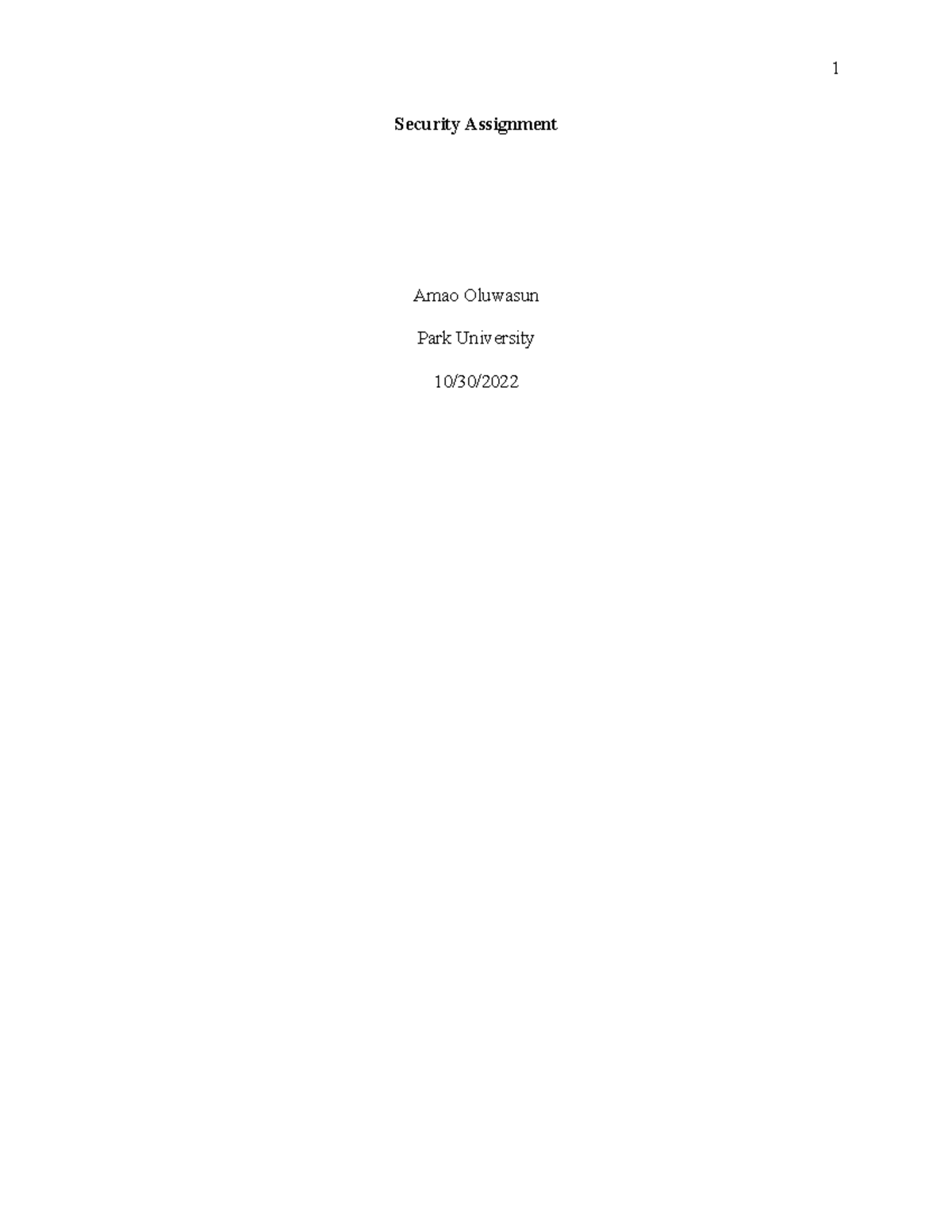 Practical Application Assignment - Security Assignment Amao Oluwasun Park University 10/30 ...