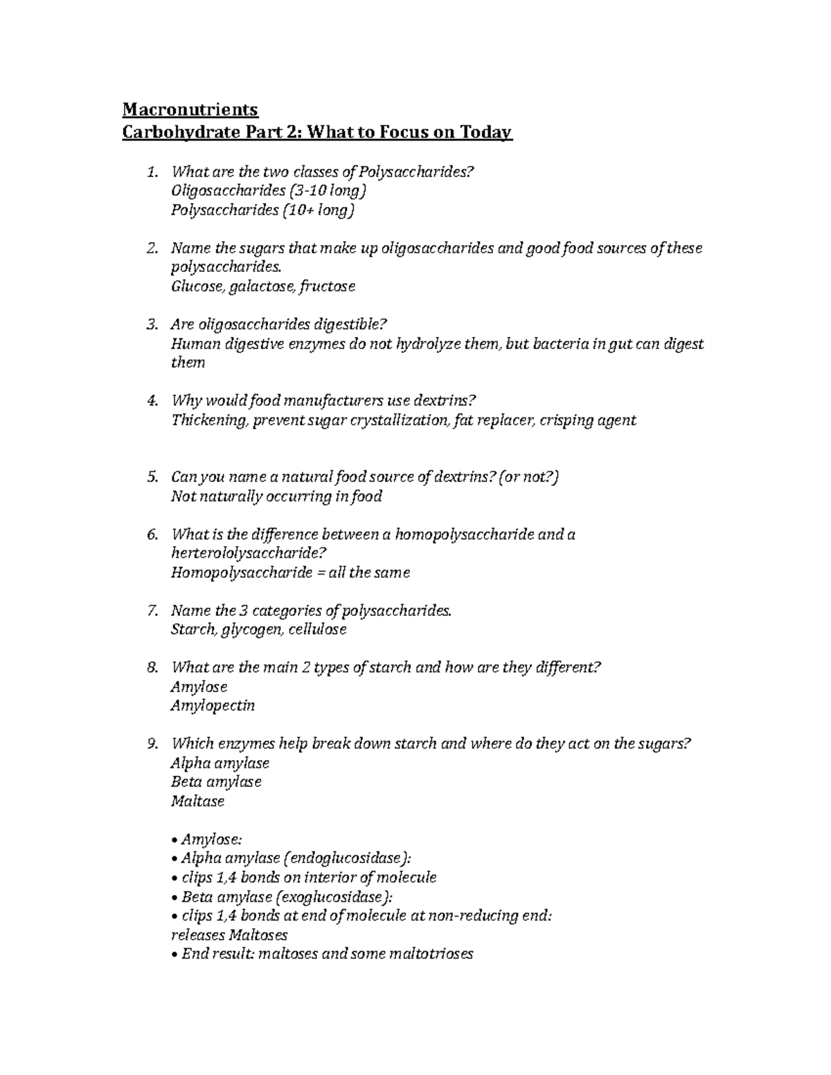 Carbohydrate Part 2- Questions - Macronutrients Carbohydrate Part 2 ...