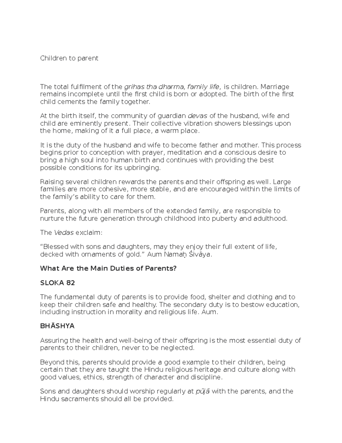 Children to parent - materials for additional reading - Children to ...