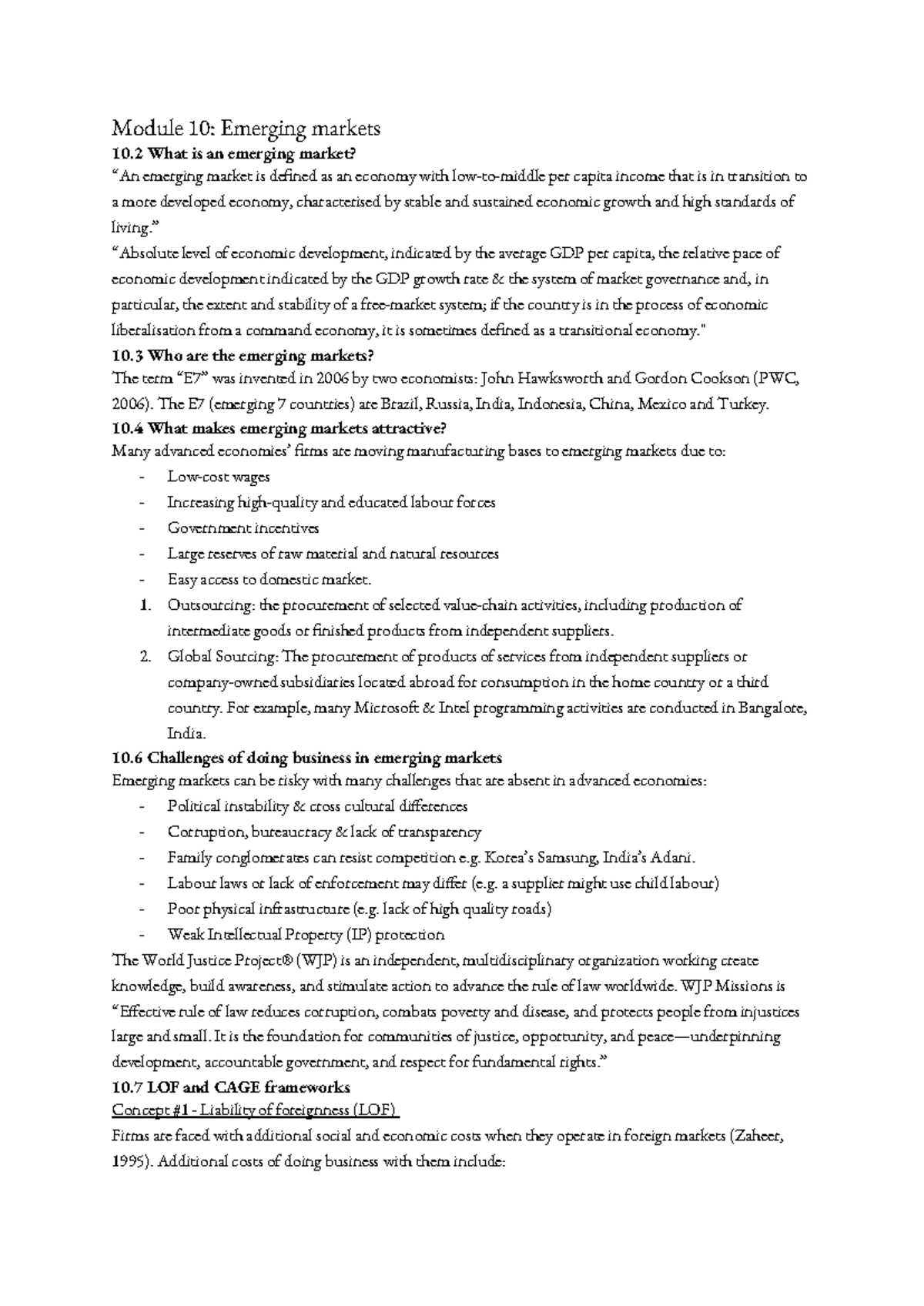 Module 10 notes - Module 10: Emerging markets 10 What is an emerging ...