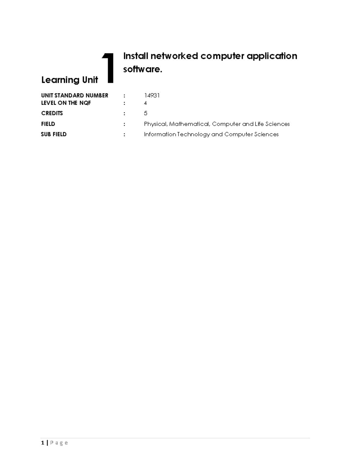 Install networked computer application software - Learning Unit 1 UNIT ...