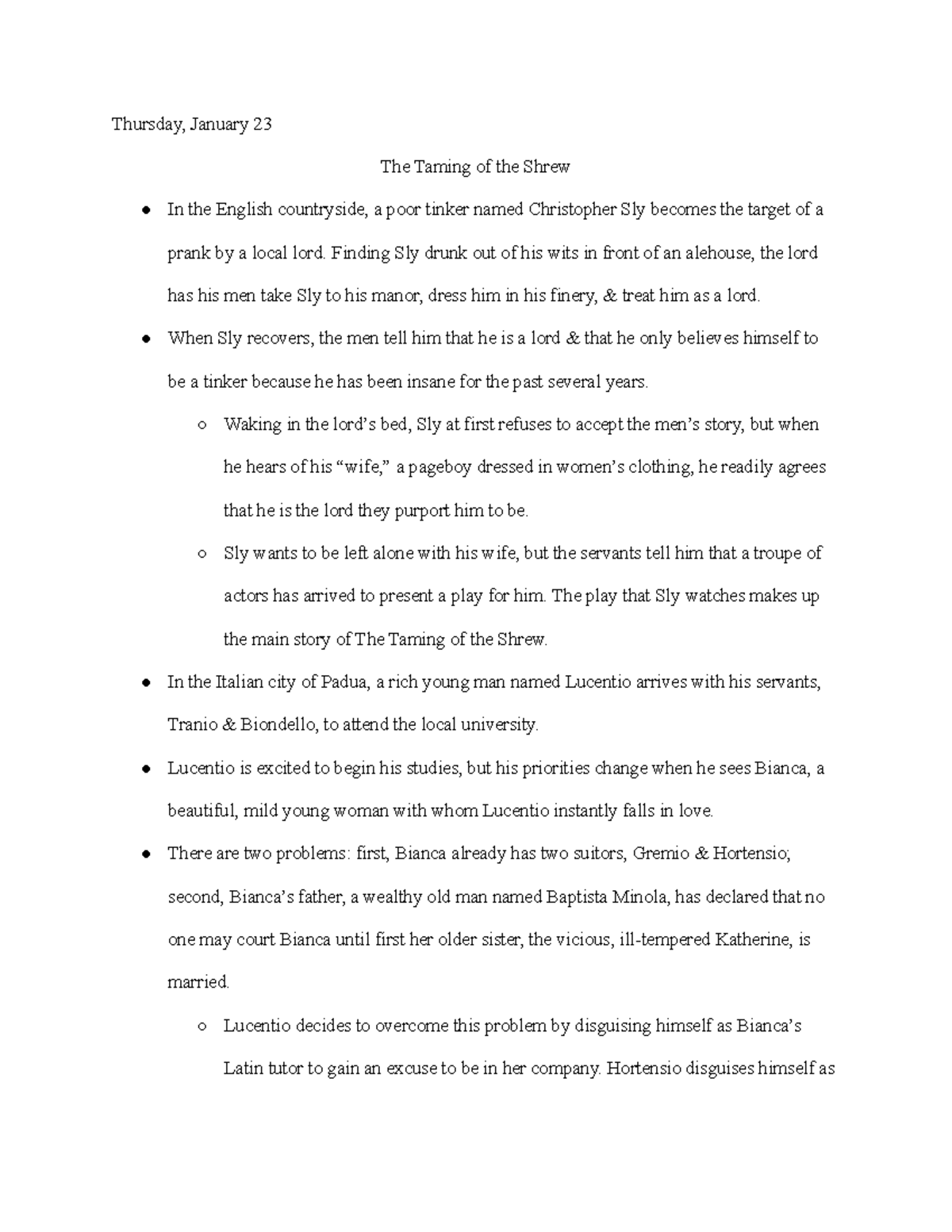 The Taming of the Shrew - Thursday, January 23 The Taming of the Shrew ...